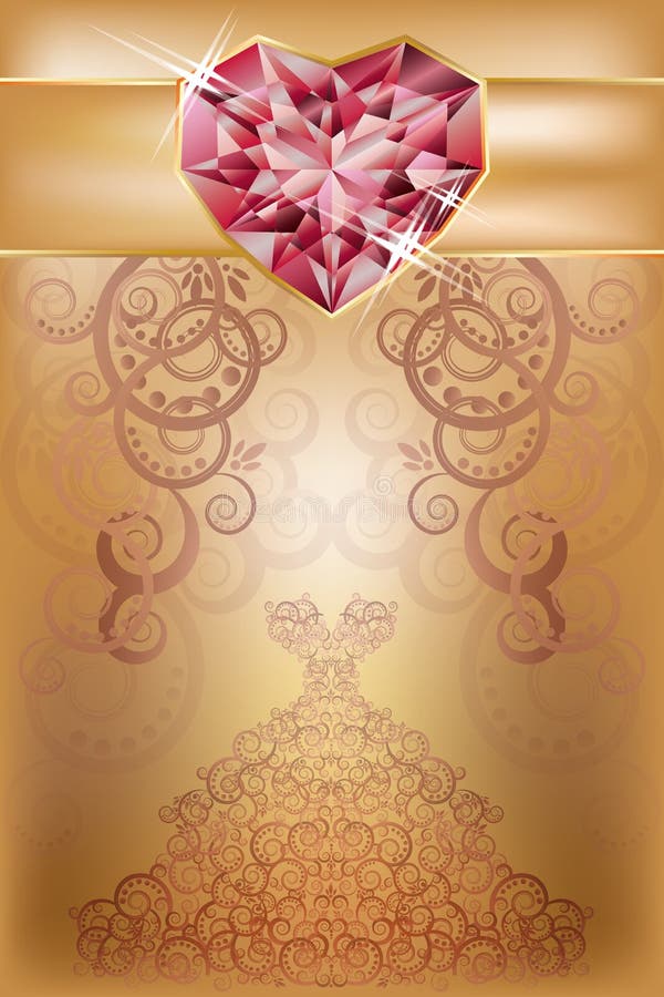 Wedding Greeting Card with Ruby Heart Stock Vector - Illustration of ...