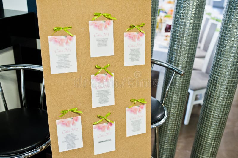 Wedding Guest Board with Green Ribbons in the Restaurant. Stock Photo ...