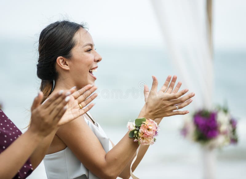 Wedding Guests Clapping for the Bride and Groom Stock Image - Image of ...