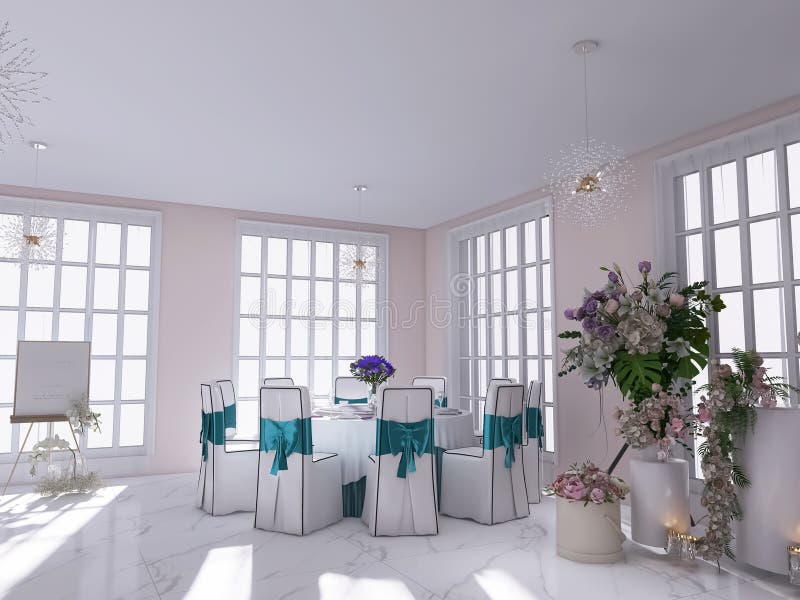 Wedding Hall Interior, Service Setting 3d Render, 3d Illustration ...