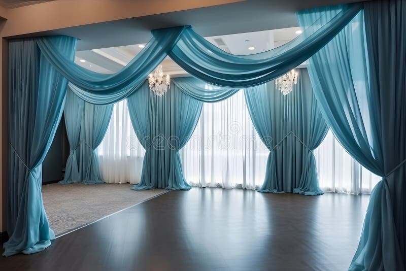 Wedding Hall with Luxurious Blue Curtains. Neural Network AI Generated ...