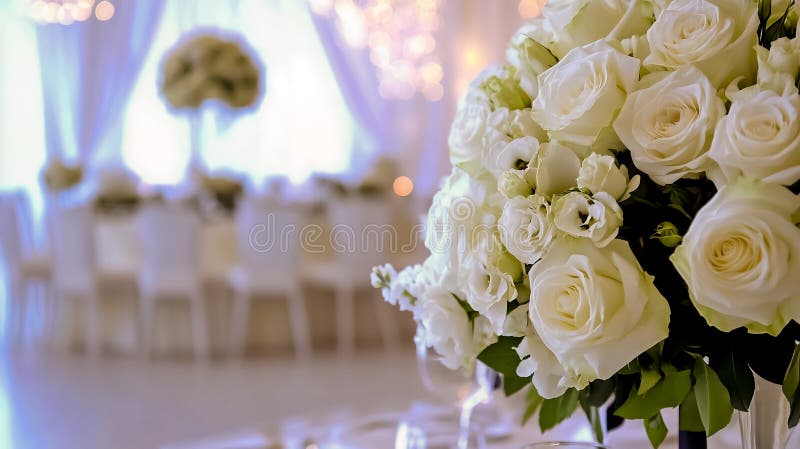 Wedding Hall with White Decorations and White Roses Stock Illustration ...