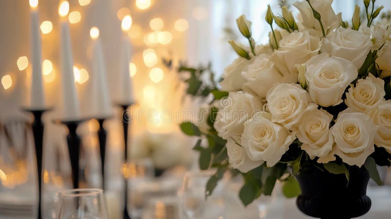 Wedding Hall with White Decorations and White Roses Stock Illustration ...