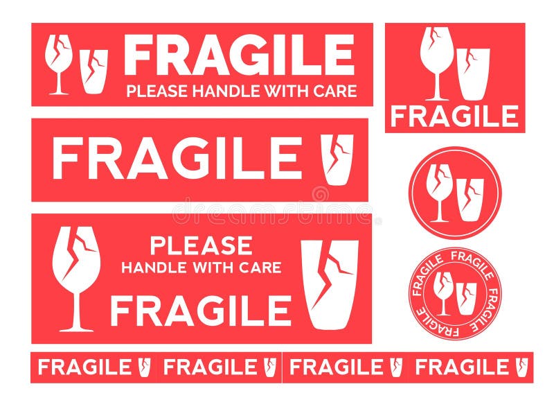 Fragile Signs Set Vector- Sticker Collection for Careful Delivery Stock ...