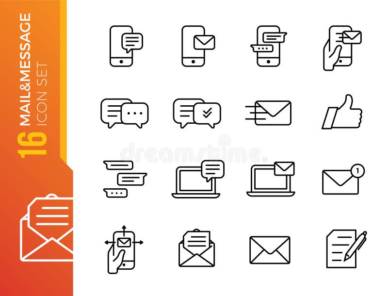 Minimal Mail Message Line Icon Set Stock Vector - Illustration of ...