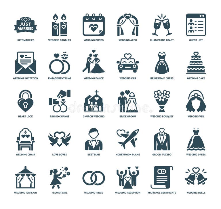Wedding Icon Set, Invitation Ring Engagement Stock Vector ...