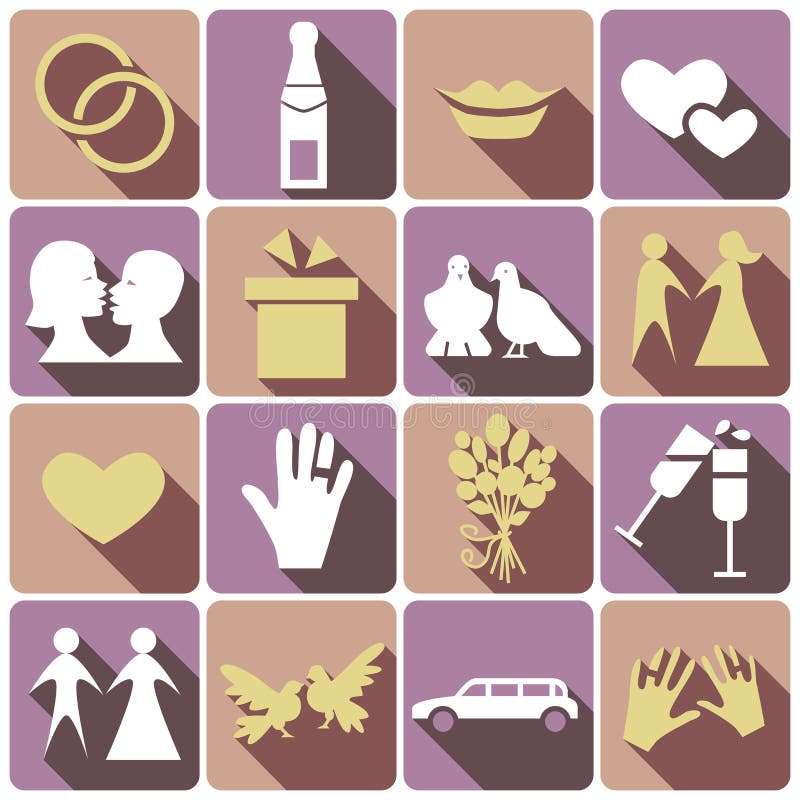 Wedding Icon Set with Shadows Stock Vector - Illustration of lips, gift ...