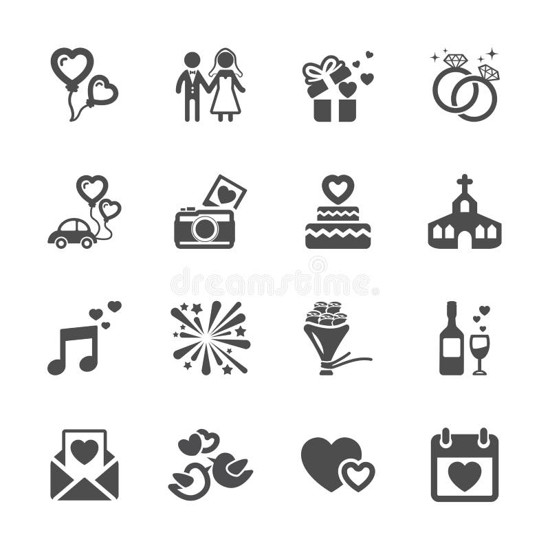 Wedding Icon Set, Vector Eps10 Stock Vector - Illustration of fiancee ...
