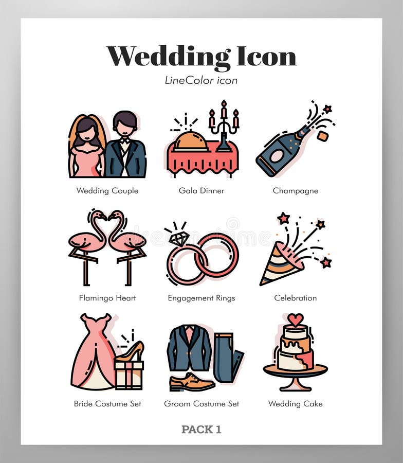 Wedding Icons LineColor Pack Stock Vector - Illustration of bottle ...