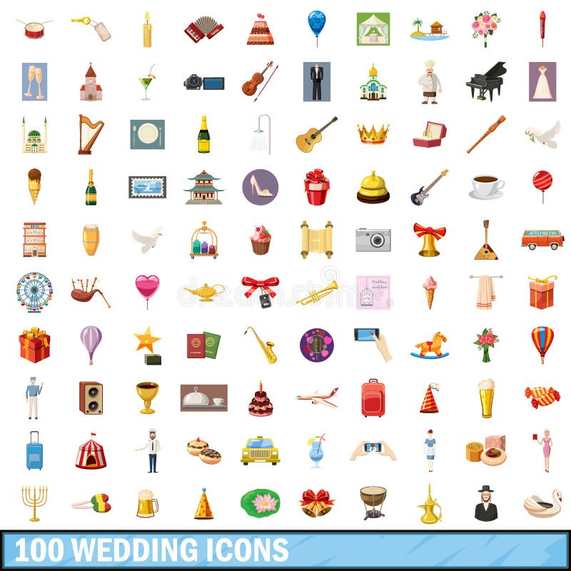 100 Wedding Icons Set, Cartoon Style Stock Vector - Illustration of ...
