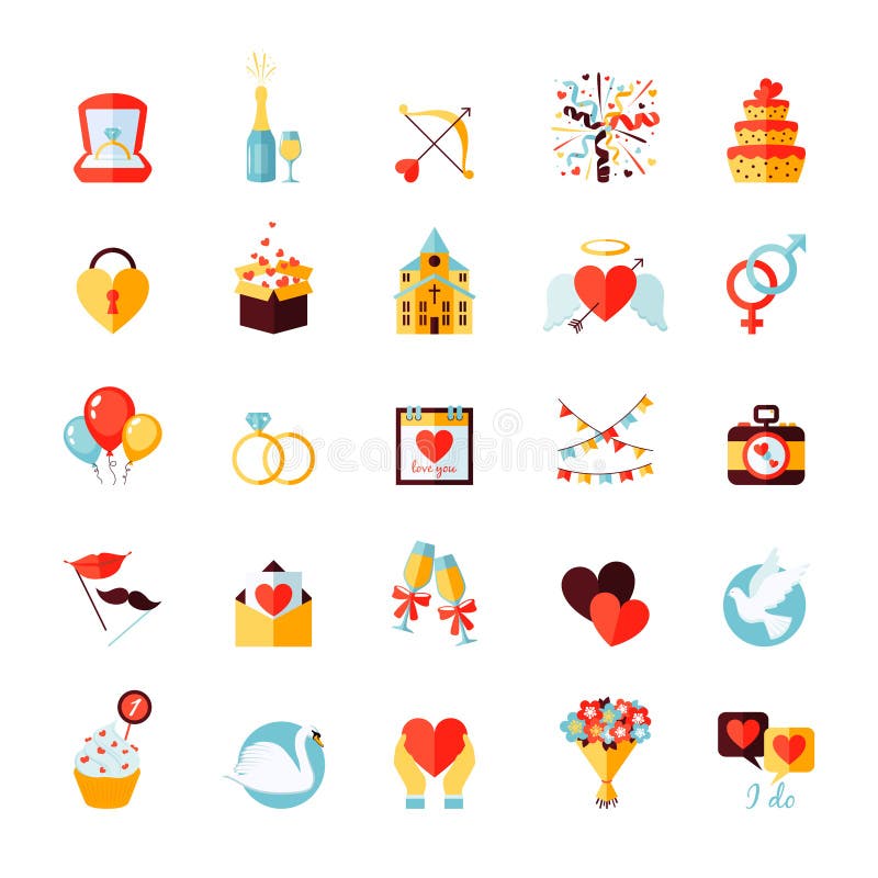 Wedding Icons Set stock vector. Illustration of celebration - 62498228