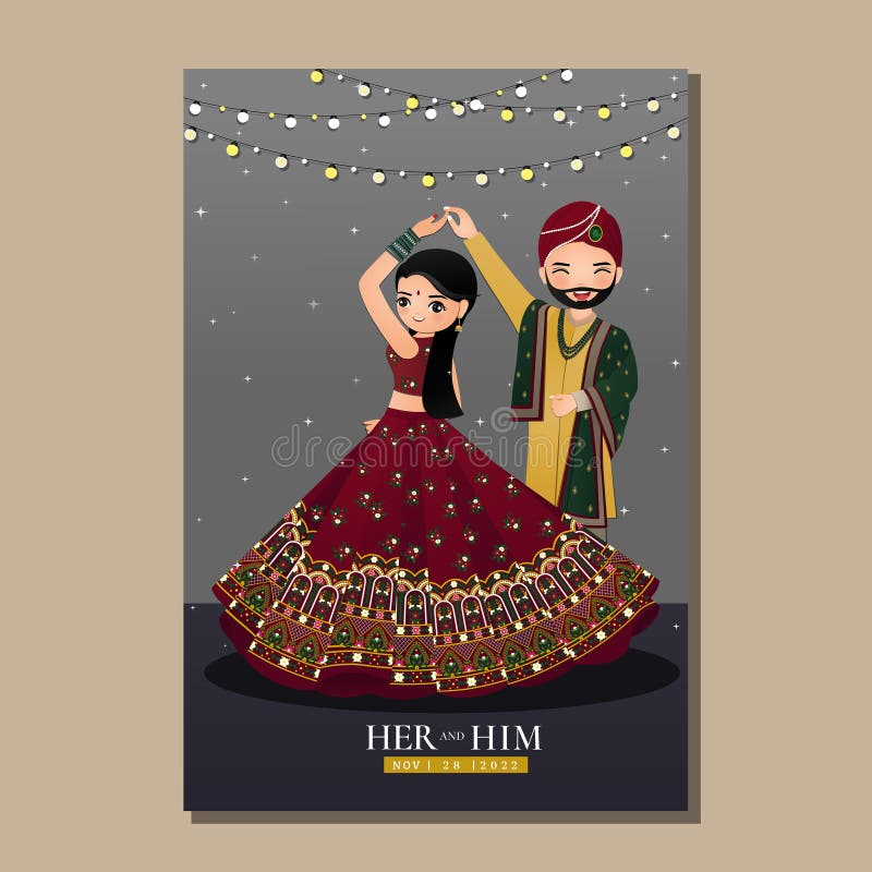 Cute Couple in Traditional Indian Dress Cartoon Character.Romantic ...