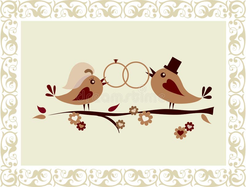 Wedding Card; Groom Bird Giving a Flower Stock Vector - Illustration of ...