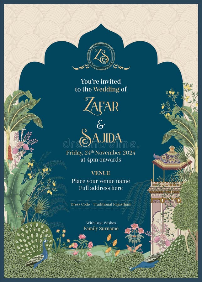 Indian Mughal Theme-based Wedding Card Design. Stock Vector ...