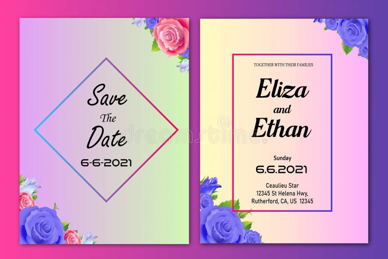 Wedding Invitation Card with Colorful Flower Frame. Beautiful Card ...