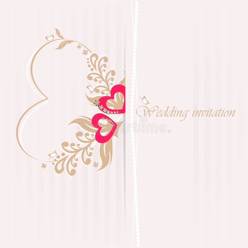 Wedding Invitation Card with Decorative Hearts. Stock Vector ...