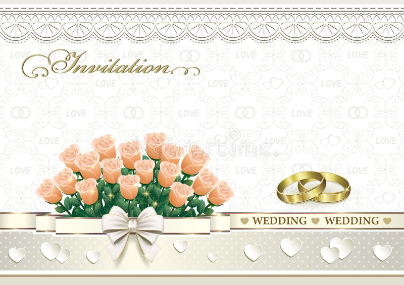 Wedding Invitation Card with Flowers and Rings Stock Vector ...
