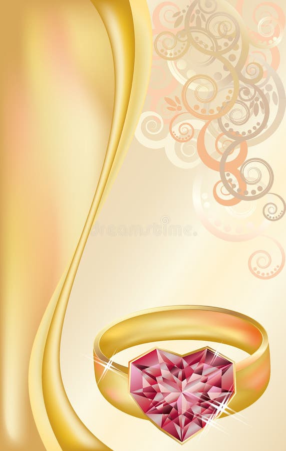 Wedding Invitation Card with Golden Ring Stock Vector - Illustration of ...