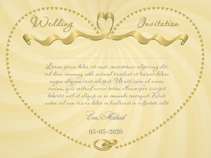Wedding Invitation or Card with Ribbon Form of a Heart and a Contour of ...