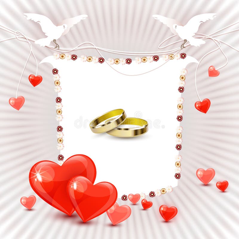 Wedding Invitation Card with Rings Stock Vector - Illustration of ...