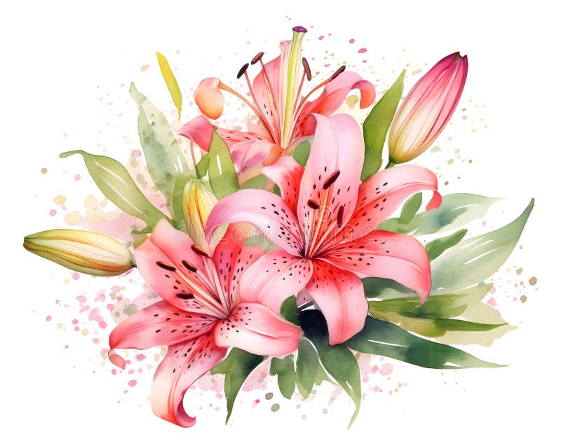 Wedding Invitation Card Set Template Design with Lily Flowers. Stock ...