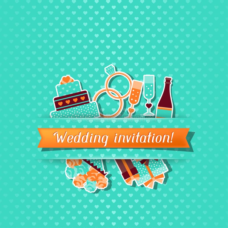 Wedding Invitation Card with Stickers in Retro Stock Vector ...