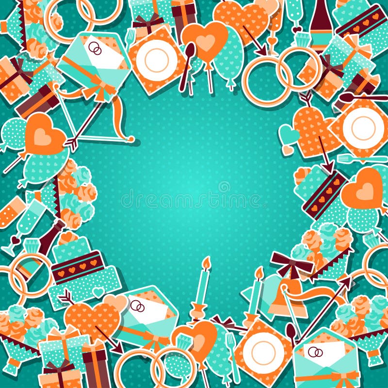 Wedding Invitation Card with Stickers in Retro Stock Vector ...