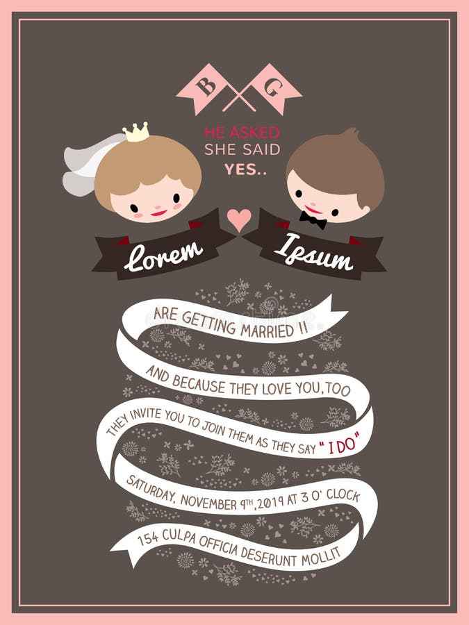 Cartoon Wedding Invitation Card Template Stock Vector - Illustration of ...