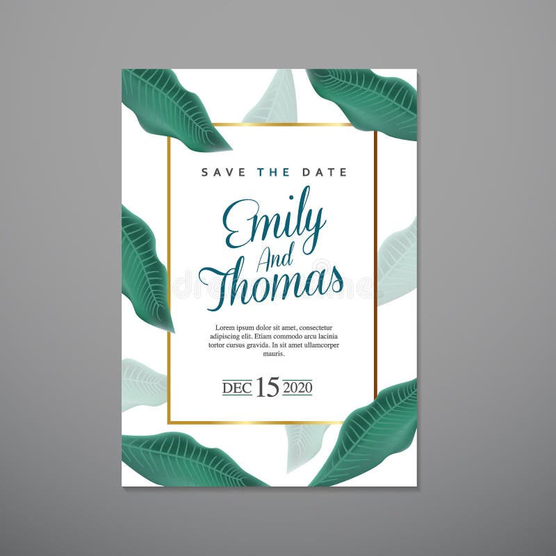 Wedding Invitation Card Template, with Leaf & Floral Background Stock ...