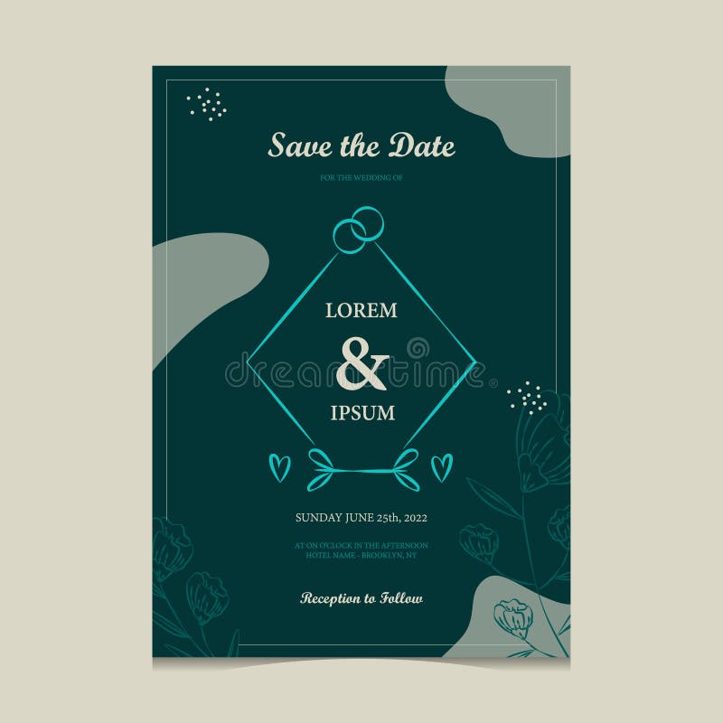 Wedding Invitation Card Template with Line Art Style Stock Vector ...