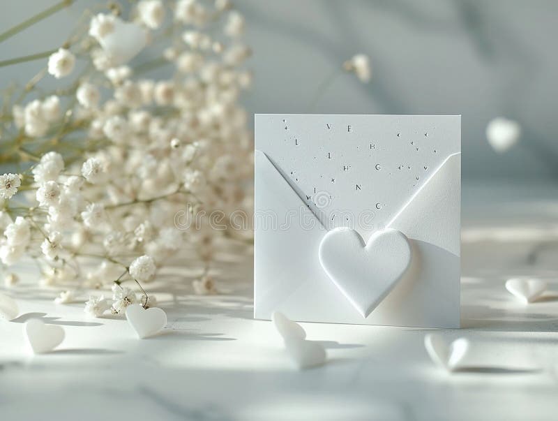 Wedding Invitation Card, White, with Little Hearts Stock Illustration ...