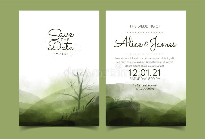 Wedding Invitation Cards with Landscape Watercolor. Vector Stock Vector ...