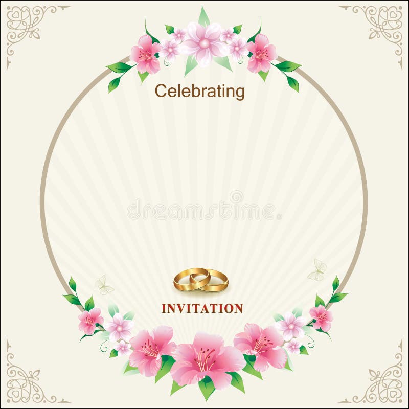 Wedding Invitation with Decorative Floral Circle. Vector Illustration ...