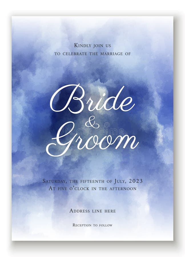 Wedding Invitation Deep Blue Abstract Watercolor Design Stock Vector ...