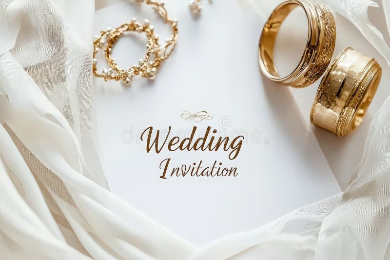 Elegant Wedding Invitation with Golden Rings and Decorative Accessories ...