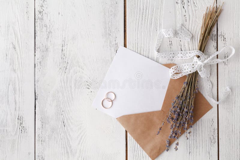 Wedding Invitation with Envelope on White Background. Overhead View ...