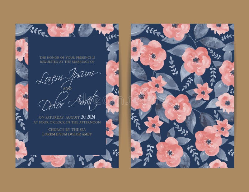 Romantic Wedding Invitation with Blue Background a Stock Illustration ...