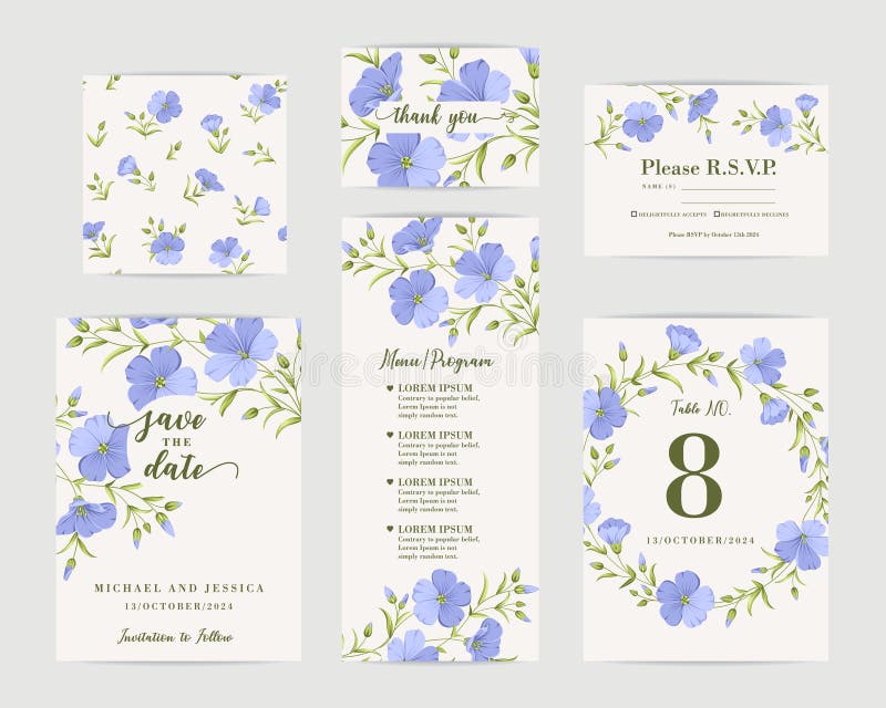 Wedding Invitation. Floral Linen Hand-drawn Illustration. Stock Vector ...