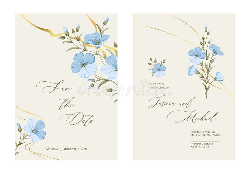 Wedding Invitation. Floral Linen Hand-drawn Illustration. Stock Vector ...