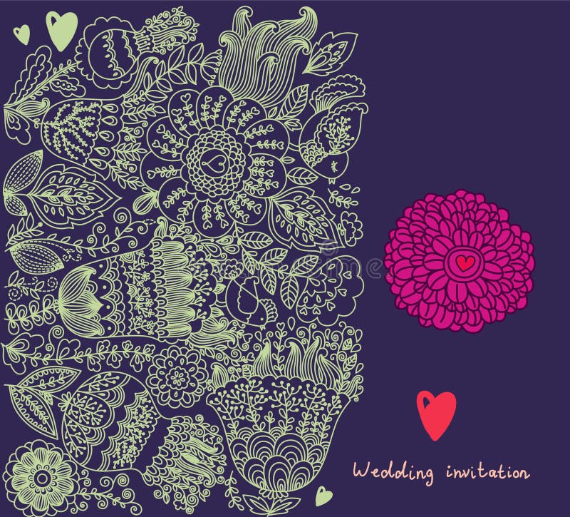 Wedding Invitation. Flower Pattern Stock Vector - Illustration of heart ...