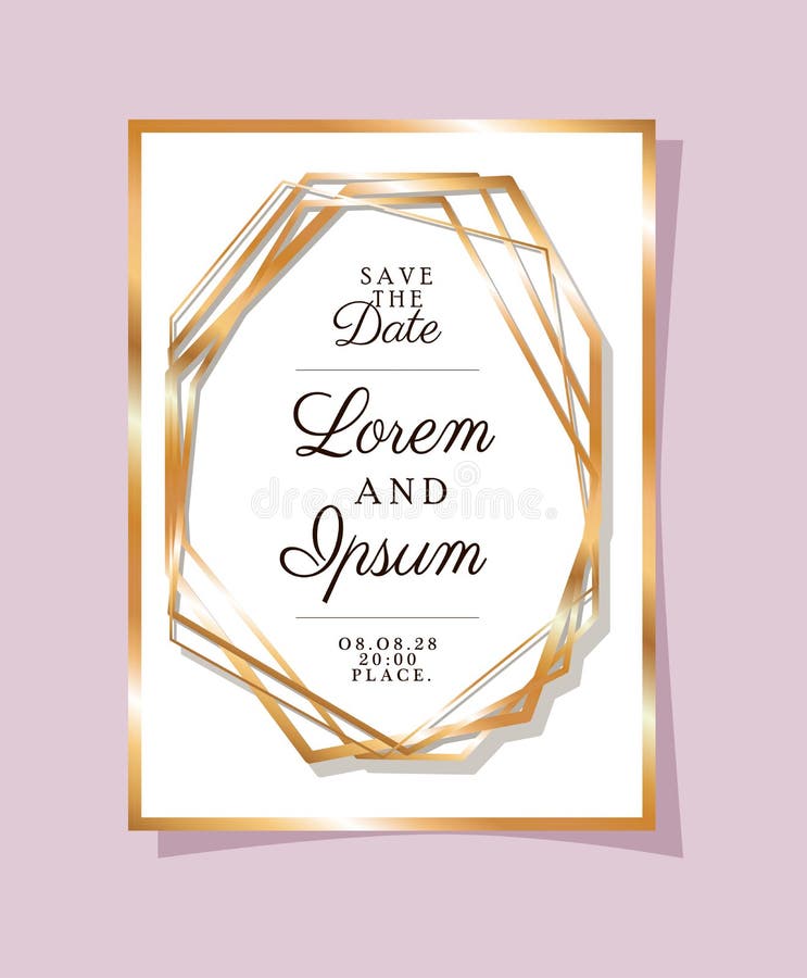 Wedding Invitation with Gold Frame Vector Design Stock Vector ...