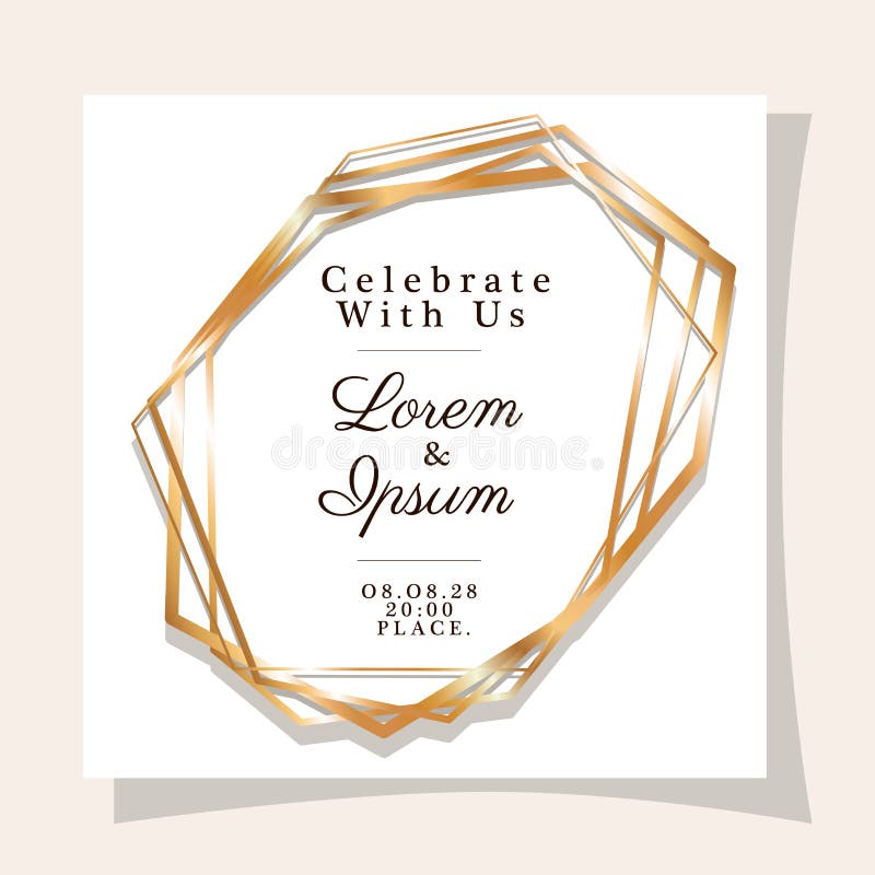 Wedding Invitation with Gold Frame Vector Design Stock Vector ...