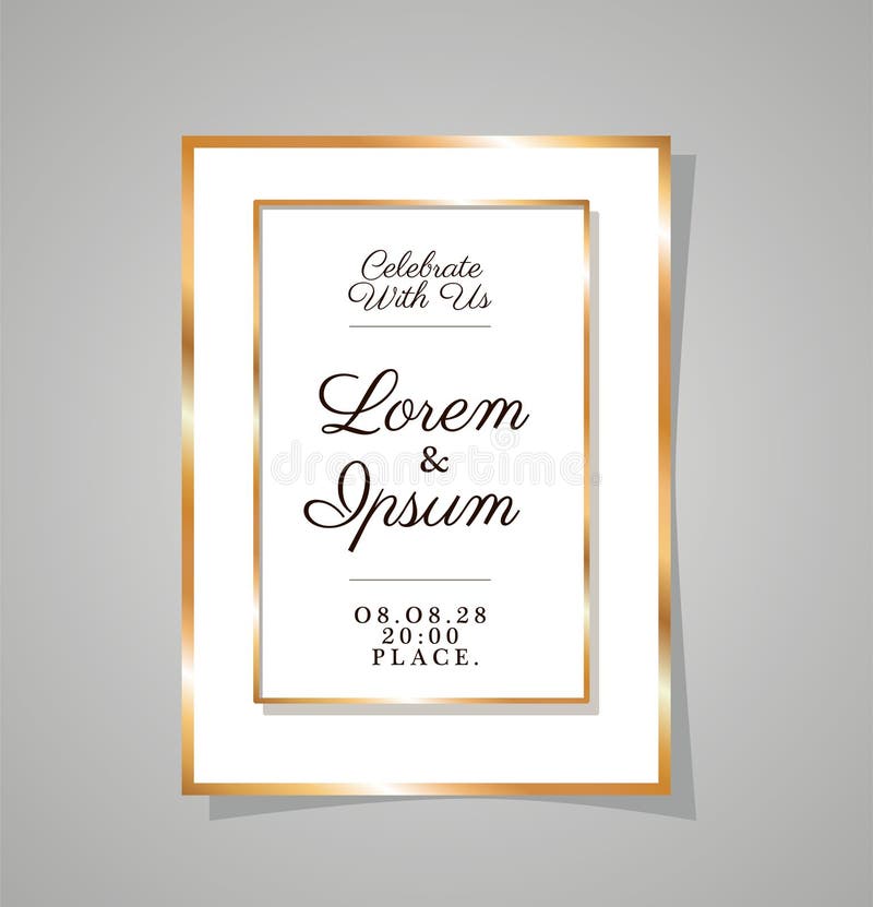 Wedding Invitation with Gold Frame Vector Design Stock Vector ...