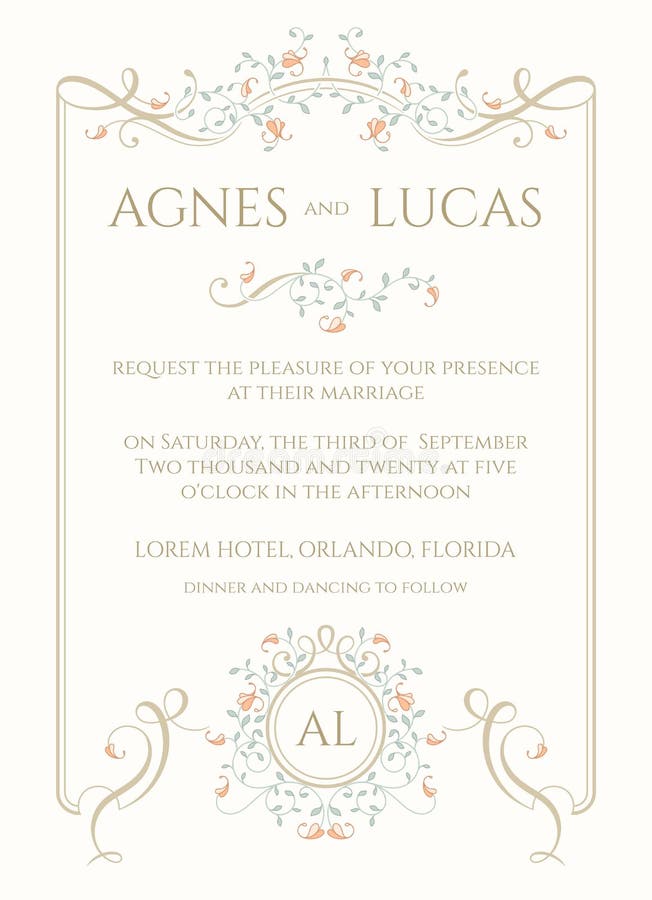 Wedding Invitation. Graphic Design Page with Floral Colored Frame Stock ...