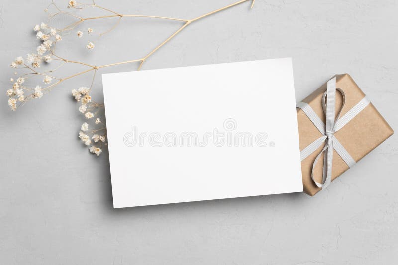 Wedding Invitation or Greeting Card Mockup with Gift Box, Copy Space ...
