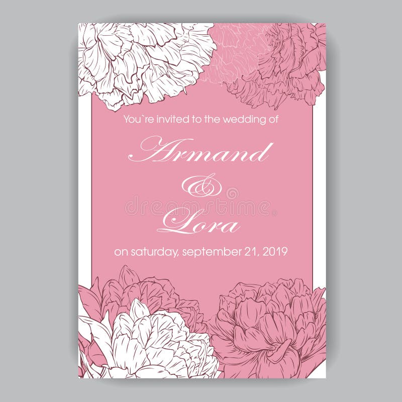 Wedding Invitation with Hand-drawn Peonies Stock Illustration ...