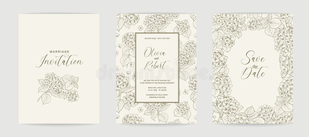 Wedding Invitation. Hydrangeas Illustration. Hand-drawn Frame Stock Vector - Illustration of ...