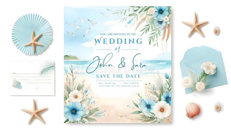 Beach Wedding Invitation. Wedding Cards, Invitation. Save the Date Sea ...