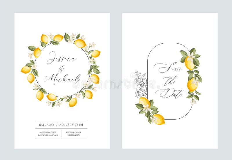 Wedding Invitation. Lemon Illustration. Hand-drawn Frame. Stock Vector ...