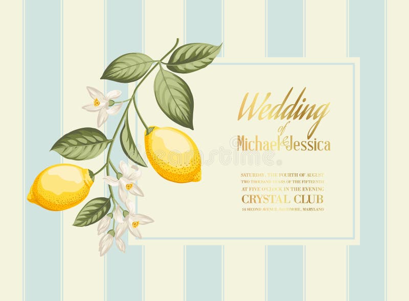 Wedding Invitation. Lemon Illustration. Hand-drawn Frame. Stock Vector ...